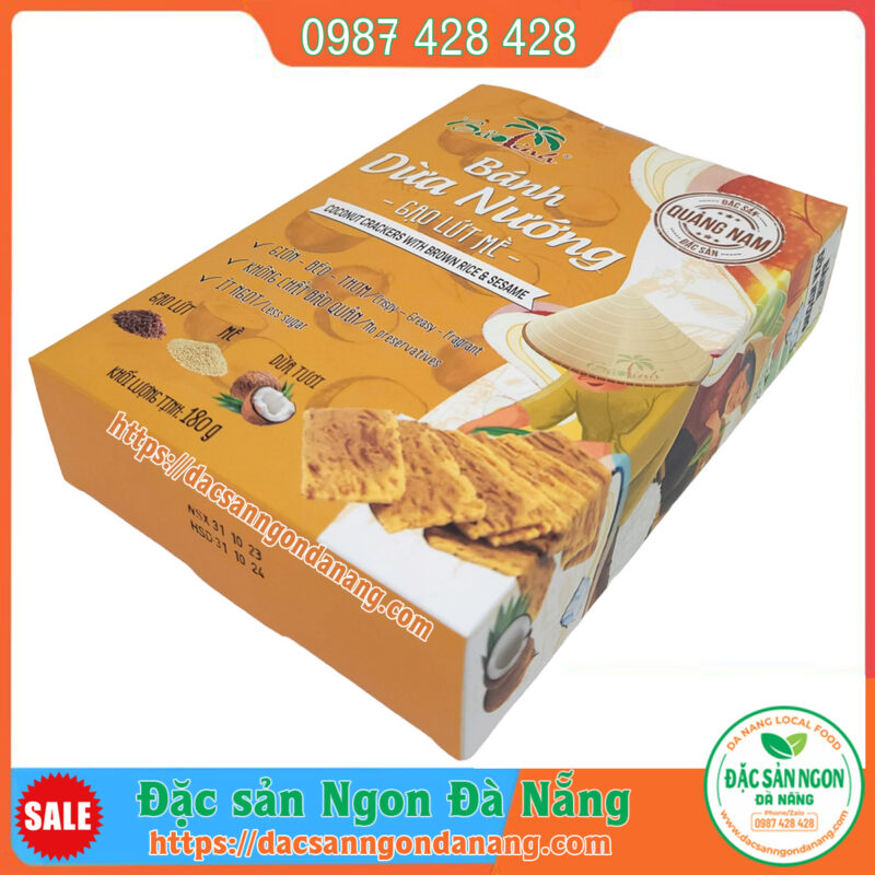 Bánh dừa nướng gạo lứt mè Bảo Linh hộp 180g - Đặc sản Quảng Nam giòn ...